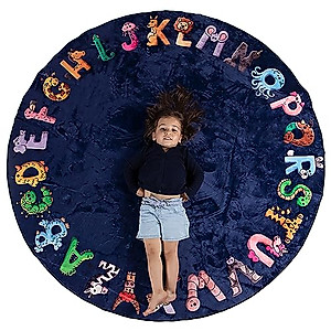 ABC Rug for Kids XL 6 ft, Toddlers and Baby - Use in Nursery and Classroom to learn the alphabet - Nursery Rug, Alphabet Rug, Kids Rugs for Playroom, Rugs for Classroom, Play Rug (Circle Blue)