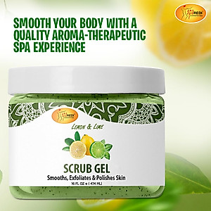 SPA REDI – Exfoliating Scrub Pumice Gel, Lemon & Lime, 16 Oz - Manicure, Pedicure and Body Exfoliator Infused with Hyaluronic Acid, Amino Acids, Panthenol and Comfrey Extract