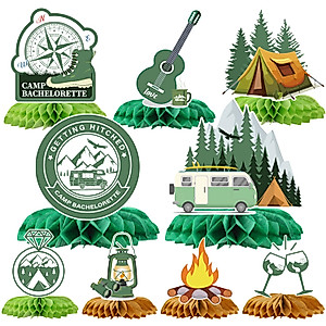 Refavor Camp Bachelorette Party Decorations - 9PCS Camping Bachelorette Party Table Decorations Camping Party Honeycomb Centerpieces Bridal Shower Supplies Bachelorette Party Decor Outdoor