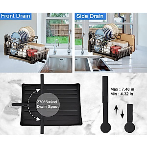 RayLove Large Dish Drying Rack for Kitchen Counter, 2 Tier Dish Drying Rack with Drainboard, Utensil Holder and Detachable Dish Drainer Organizer Shelf (Black)