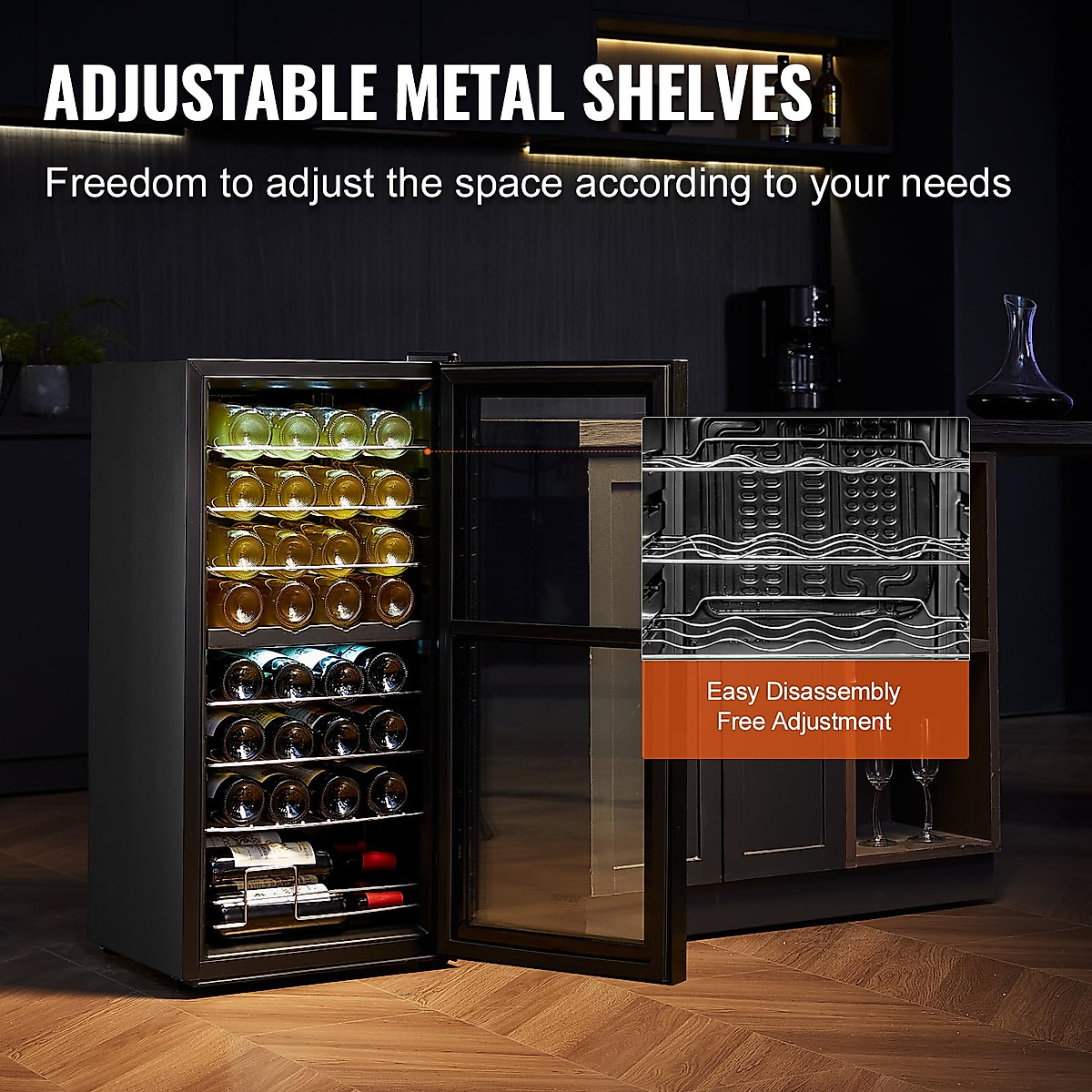 VEVOR 32-Bottle Wine Cooler, Dual Zone & Dual Temperature Wine Fridge, Freestanding Refrigerator with Digital Control, Tempered Glass Door with UV Protection, Red & White Wine Storage for Home Bar