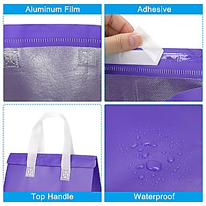 PATIKIL Insulated Take Away Bags, 15 Pcs Insulation Cooler Bag Grocery Thermal Bags 9.4 x 5.9 x 10.2 Inch for Hot Cold Frozen Food Delivery, Purple
