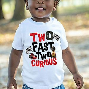 Two Fast two curious T-Shirt Second Birthday Shirt 2nd Birthday T-Shirt Race car Birthday Shirt Birthday Boy Shirt cars birthday party (3T)