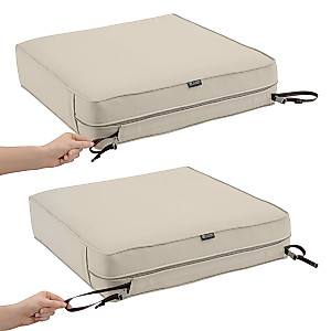 Classic Accessories Montlake FadeSafe Water-Resistant 25 x 27 x 5 Inch Rectangle Outdoor Seat Cushion Slip Cover, Patio Furniture Chair Cushion Cover, Antique Beige, Patio Furniture Cushion Covers