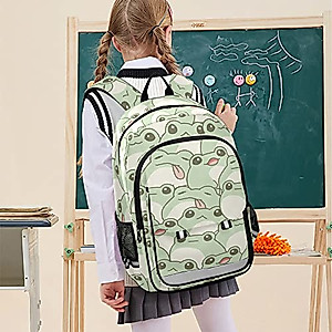 Vnurnrn Cute Frogs Kids Backpack Big Storage Multiple Pockets 17.7 IN Bookbag with Chest Buckle Reflective Strip for Boys Girls 6+ years in Primary Middle High School