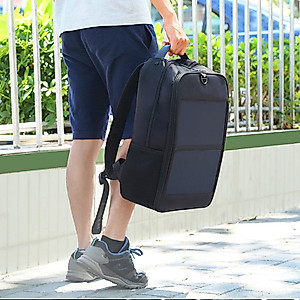 14W Solar Backpack, Lightweight Waterproof Ergonomic Solar Power Laptop Bag with 5V USB Output Port & Handle, Suppport 9 Smart Circuit Protections, for Hiking, Biking, Running