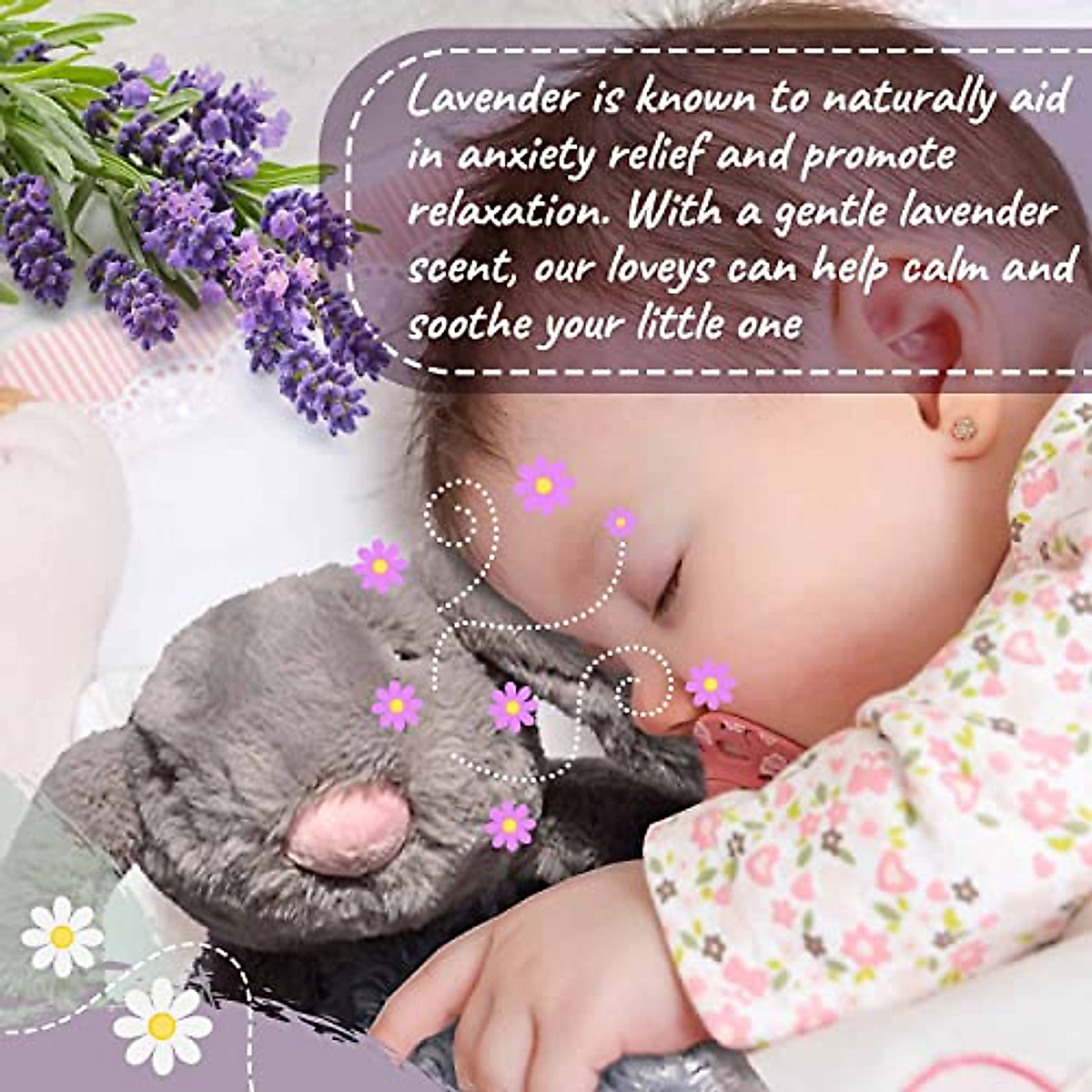 Lovey Microwavable Stuffed Animal - Large lovies for Babies which are heatable Stuffed Animals, Lavender Stuffed Animals micowavable with Removable Lavender Packet, Calming Heating pad Stuffed Animal