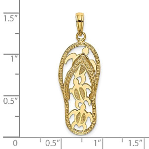 14K Yellow Gold Triple Sea Turtle Hawaiian Flip Flop Necklace Beach Sandals Pendant Ocean Vacation Charm 37mm x 11.5mm Only
