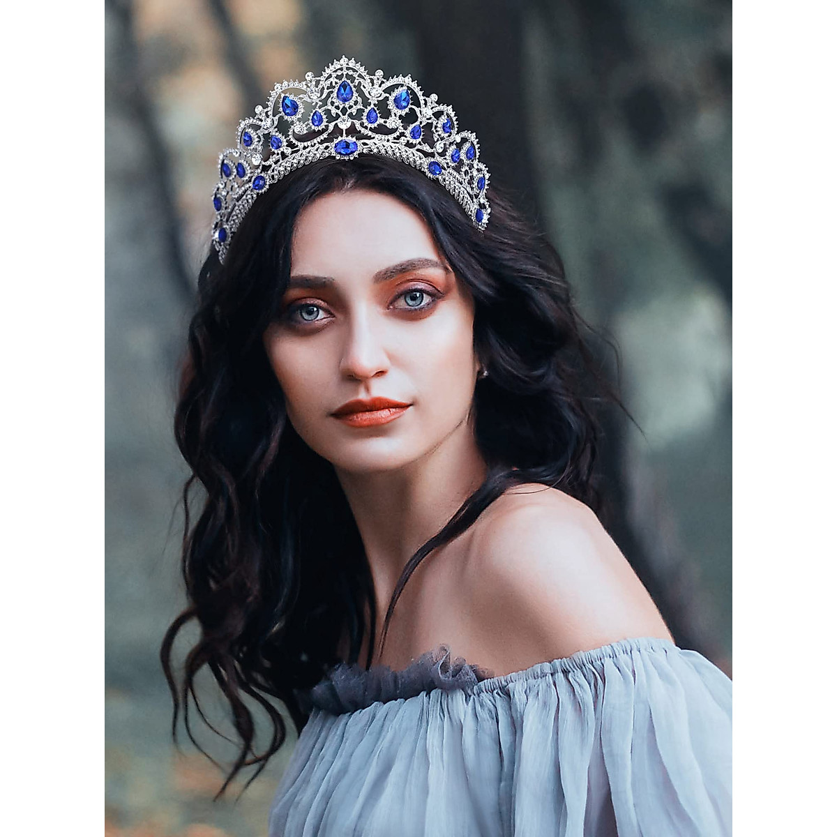 SWEETV Crystal Wedding Tiara for Bride Rhinestone Princess Crown for Women, Olivia Quinceanera Crown Bridal Costume Jewelry Hair Accessories, Blue