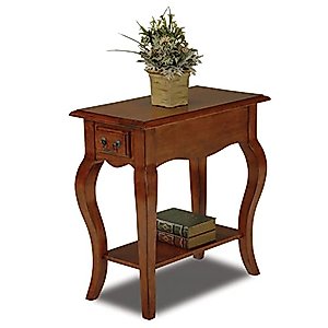 Leick Home 9018-BR One Drawer French Cabriole Leg Side Table with Shelf, Brown Cherry, 23.5 x 12.5 x 24