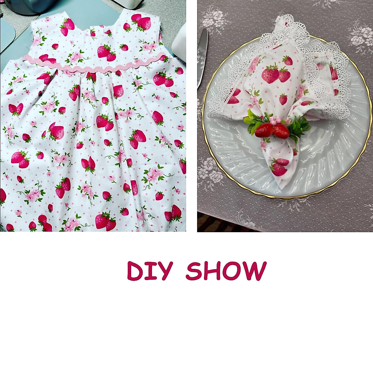 Hanjunzhao Strawberry Fabric by The Yard, Strawberries on White Background, Cotton Fabric for Clothing Sewing and Arts Crafts, 39 by 63-inch (1.09 by 1.75-Yard), Pink White