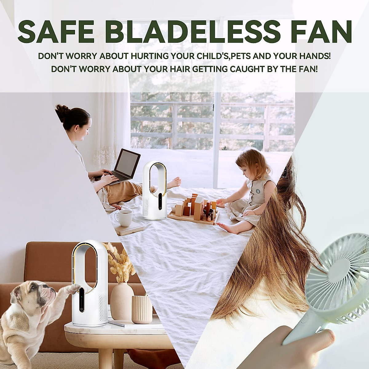 let'me Desk Fan, 12in Quiet Bladeless Fan Rechargeable Desktop Fan, Small Fan For Desk Cooling With 3 Speeds, Touch Control, Usb Cord, Personal Fan For Bedroom, Office, Home