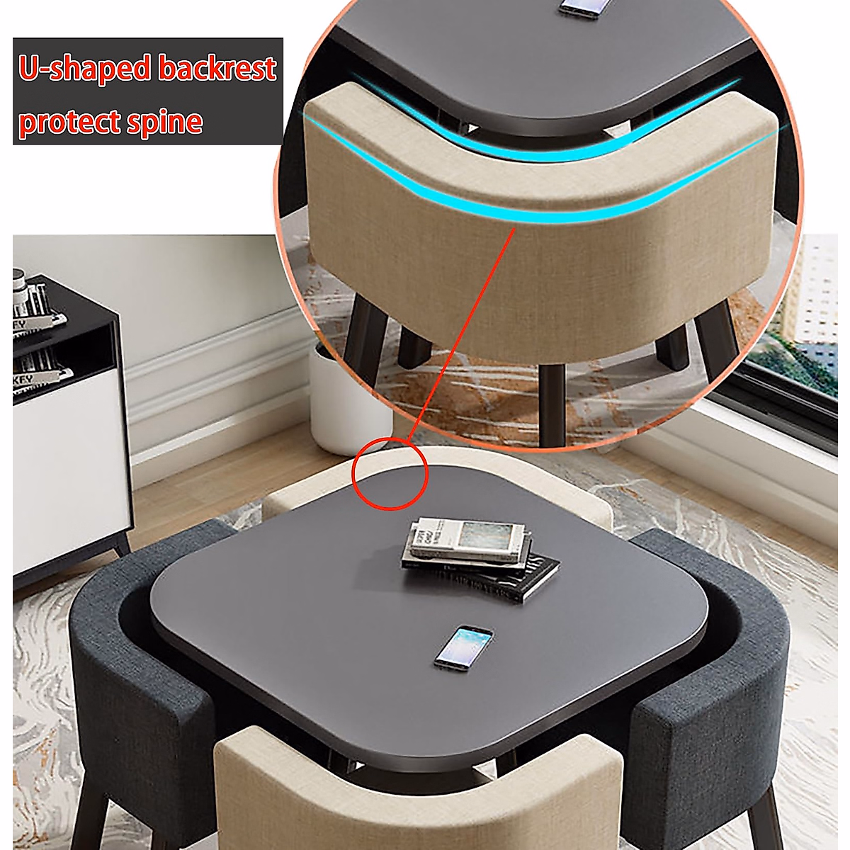 Dining Table Set Table Imitation Marble Top Dining Room Table Set for Small Spaces, Kitchen Table and Chairs for 4, Dining Set w/ 4 Chairs, Padded Seats & Backrests, Wooden Frame ( Color : Gray round