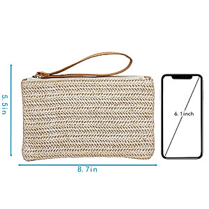 ZLM BAG US Natural Straw Boho Purse Zipper Wristlet Wallet Handwoven Beach Clutch Bag Off White