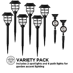 Home Zone Security Solar Path Lights - Outdoor Decorative Pathway Light and Spotlight Variety Pack, 8-Pack