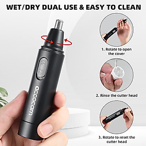 ACCOCAM 2022 Nose Ear Hair Trimmer for Men Women, Electric Nostril Nasal Hair Clippers Trimmers Remover with Vacuum Cleaning System, IPX7 Waterproof, Mute Motor, Wet/Dry, Battery-Operated