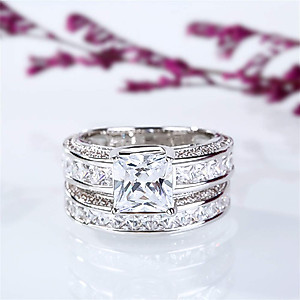 Jeulia 2.85 Carat Sterling Silver Princess Cut Bridal Set Engagement Wedding Rings Bands with Cubic Zirconia for Women with Jewelry Gift Box (8)