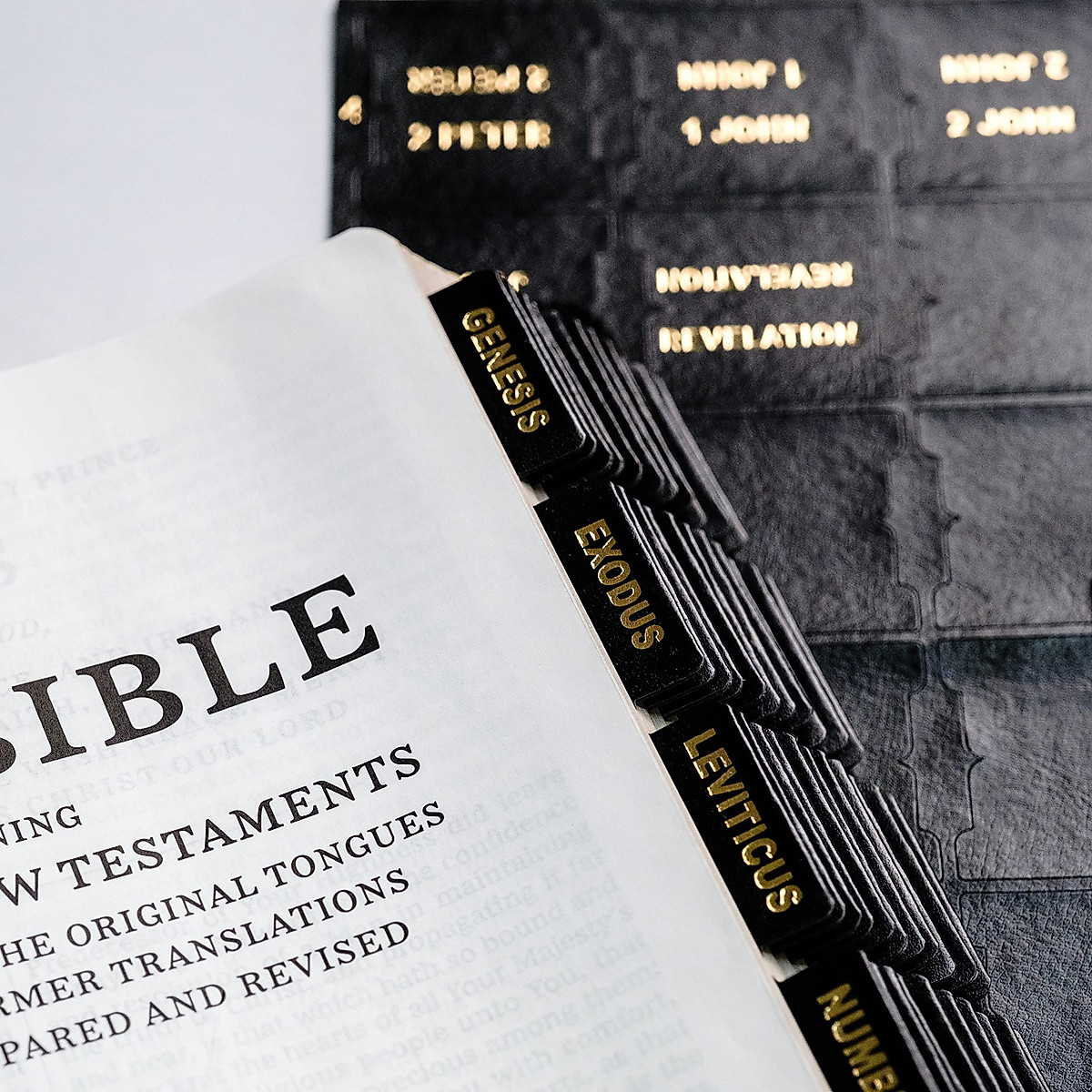 UPAFEXXI-Leather Bible Tabs, Bible Tabs for Women and Men(Gold Foil Lettering) Large Print Stickers, Easy to Read and Apply, 80 Chapters Labels for Easy Navigation(Black)