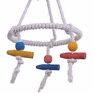 Litewoo Bird Parrot Cotton Swing Round Perch Stand with Chew Toy for Parakeet Budgie Cockatiel Finch Conure Canary Budgie
