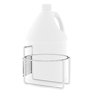 Wall Mounted Gallon Jug Holder w/ Hardware Included | Heavy Duty Steel Frame & Bracket USA Made | Round Bottle Hand Sanitizer, Soap, Detergent & Garage Storage Rack | Powder Coated White