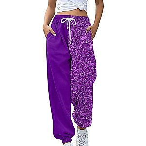 Christmas Lined Trouser Womens Casual Pants Drawstring Straight Wide Leg Pants with Pockets Elastic High Waist Loose Comfy Trousers Women's Cotton Linen Pants Summer Straight OHUS+31020SALE084