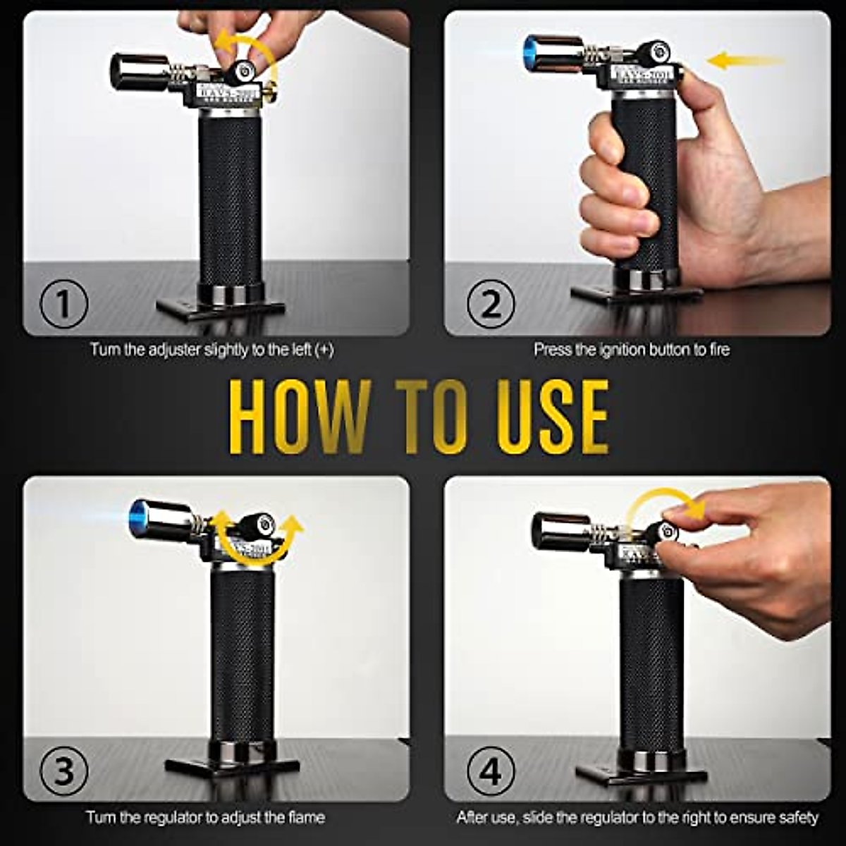 ravs Butane Torch, Refillable Kitchen Torch Lighter with Safety Lock and Adjustable Flame, Creme Brulee Kitchen Food Torch for Baking, Culinary Cooking Torch, Blow Torch - Butane Gas Not Included