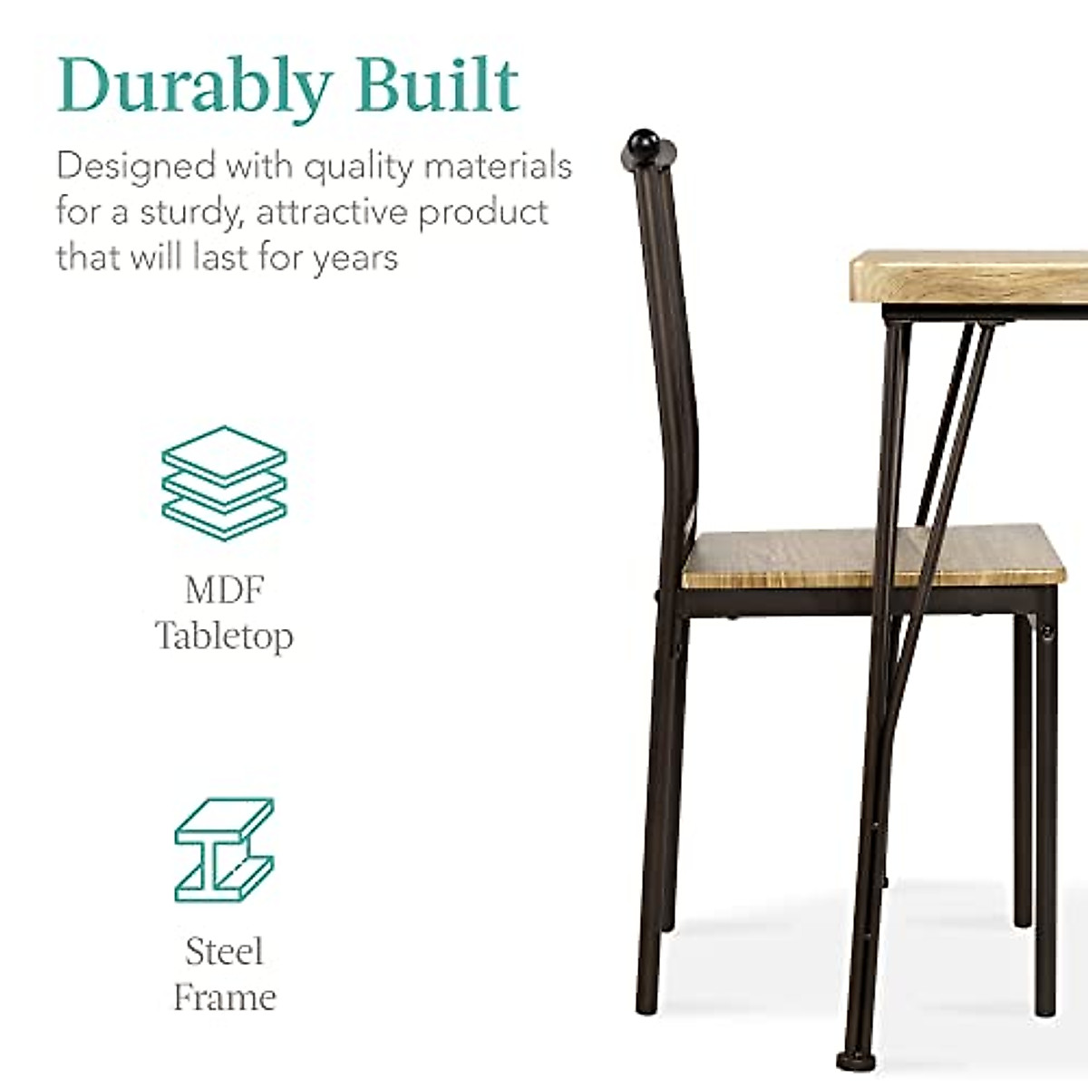 Best Choice Products 3-Piece Dining Set Modern Dining Table Set, Metal and Wood Square Dining Table for Kitchen, Dining Room, Dinette, Breakfast Nook w/ 2 Chairs - Brown