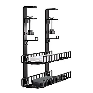 Under Desk Cable Management Tray, High Capacity Cord Organizer Rack for Desk, 2 Tier Desk Wire Management with Clamp Mount System, No Drill Cable Basket fits 0.4" to 2.4" Thickness Flat Side Desk