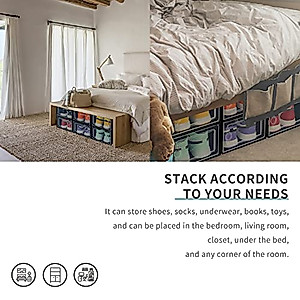 Hrrsaki 15 Pack Foldable Shoe Storage Boxes, Black Plastic Stackable Shoe Organizer Boxes with Front Opening Lids, Ventilation and Dust-proof, Shoe Container Boxes for Closet, Bedroom, Bathroom, Fit for Women/Men Size 9(13” x 9” x 5.5”)