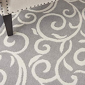 Nourison Grafix Floral Grey 6' x 9' Area -Rug, Easy -Cleaning, Non Shedding, Bed Room, Living Room, Dining Room, Kitchen (6x9)