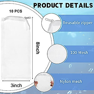 10 Pieces Small Aquarium Filter Bags with Zipper 3 x 8 Inch Fine Filter Media Bags 150 Micra Mesh Bags Reusable Fish Tank Charcoal Filter Bag for Activated Carbon Fresh or Saltwater Tanks
