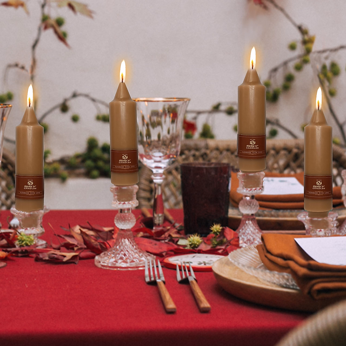 4 PCS Short Taper Candles Brown Candle Tapers Candle Sticks 5 inch for Dinner Household Wedding Party Home Décor Candles