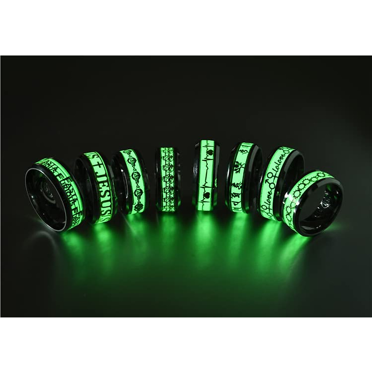 Glow Rings Stainless Steel Rings For Women Boys，Venus Orb Ring Heart Glow In The Dark Trendy Cute Rings For Men Dainty (Stainless Steel, 9)