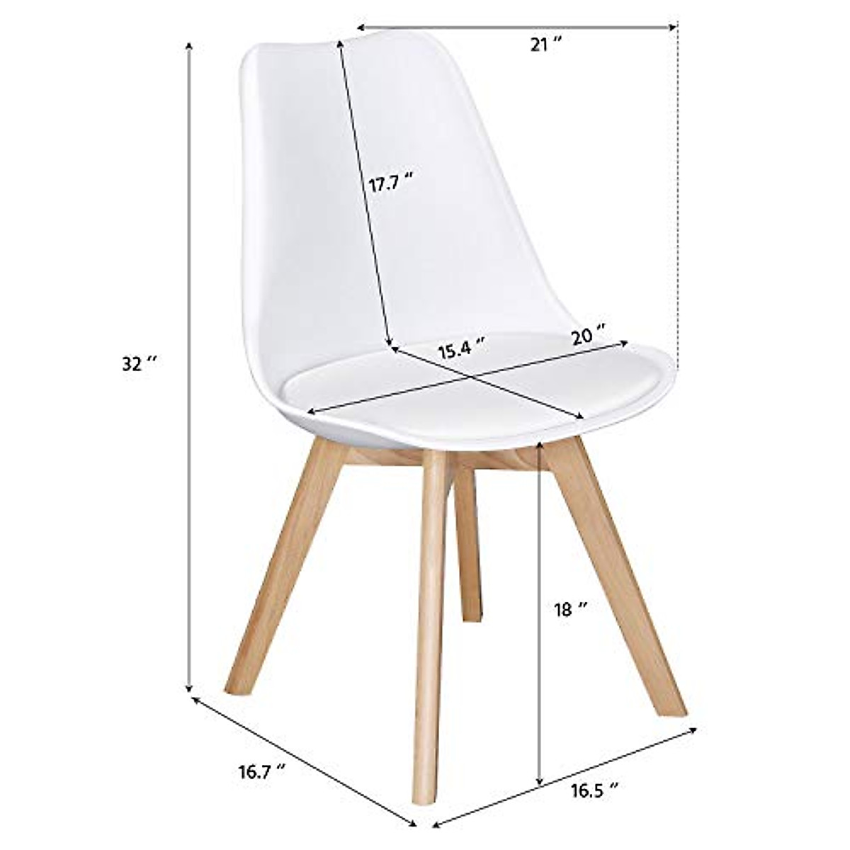 Topeakmart Dining Chairs DSW Chair Shell Armless Chairs with Beech Wood Legs and Soft Padded Mid Century Modern Side Chair Dining Room Living Room Bedroom Kitchen Chairs White, Set of 4