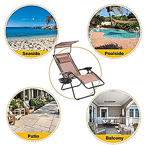 BestMassage Patio Lounge Chair 2 Pack Recliner W/Folding Canopy Shade and Cup Holder for Outdoor Funiture (Brown)