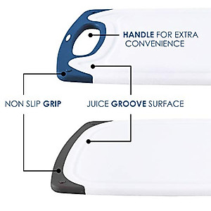 CHEF GRIDS Durable Plastic Cutting Board Set, Chopping Board Thick Plastic, for Vegetable Meat or Cheese with Non-Slip Feet and Handles with Juice Groove (Blue, Grey)