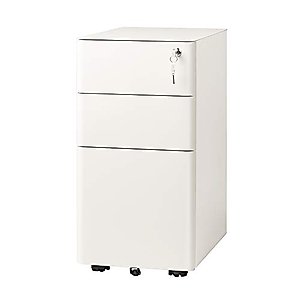 DEVAISE 3-Drawer Slim Vertical File Cabinet, Fully Assembled Except Casters, Legal/Letter Size, White