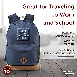 DISCOUNT PROMOS Custom Multipurpose Laptop Backpacks Set of 10, Personalized Bulk Pack - Lots of Features for Everyday Use, Perfect for Students,Employess, Businessman - Blue