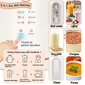 Swity Home Soy Milk Maker 23oz/30oz, Glass Interior Non-Stick Bottom, 6-In-1 Soymilk Maker Machine for Smooth Nut Almond Oat Coconut Plant-based Milk Congee Juice Boil Water, Free Filtering/Auto Clean