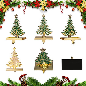 JUSTOTRY Christmas Stocking Holders for Mantle Glitter Green Xmas Tree Gold Stocking Holder for Fireplace Home Decor Holiday Gifts Christmas Decorations Supplies Non-Skid Durable and Sturdy