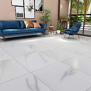 Livelynine White Peel and Stick Floor Tile 16pcs 12X12 Inch Stick on Floor Tiles Bathroom Vinyl Flooring Peel and Stick Tile Floor Stickers Kitchen Bedroom Renter Friendly Laminate Flooring Waterproof