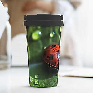 GTKSYNVE Reusable Coffee Mug with Lid and Handle, Little Ladybug Tumbler for Hot & Cold Drinks 16oz Stainless Steel Insulated Coffee Tumblers Double Wall Vacuum Thermal Cup