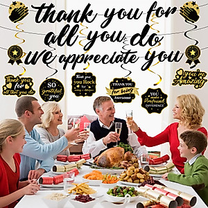 Black Gold We Appreciate You Decorations Thank You Banner with Appreciate Hanging Swirls Thank You For All You Do Decor for Teacher Doctor Nurse Employee Staff Graduation Appreciation Party Supplies