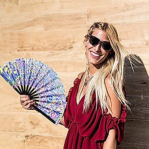 JYSILIYH Hand Fans for Women Foldable,Large Folding Hand Rave Fan,Folding Hand Fan,Folding Fan,Hand Fans,Pride Fan,Bamboo and Nylon-Cloth Folding Hand Fan,Folding Fan Dance Fan for Women Men (Waves)
