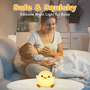 Daixinde Duck Night Light, Cute Duck Light, Rechargeable Dimmable Nightlight, Silicone LED Bedside Lamp Nursery Nightlight with 20 Minutes Timer and Touch-Sensitive for Bedrooms, Living Room