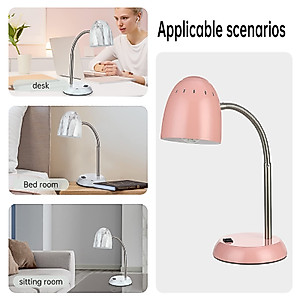 Eye-Caring Table Lamp of Simple Designs Home E26 Led Screw Basic Metal Desk Lamp with Flexible Gooseneck Hose Neck Study Lamp for Bedroom Office Living Room Convenient On/Off Switch(Pink)