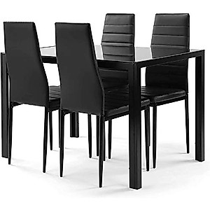 IANIYA Dining Room Table，Kitchen Table, Square Glass Kitchen Table with 4 Chair Black