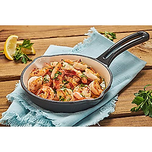 Mirro MIR-19056 6" Mini Cast Iron White Enamel Coated Interior Skillet, Grey, Ready to Use