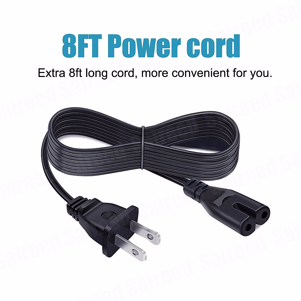 8ft TV Power Cable Cord for Samsung 24" 32" 40" 43" 48" 49" 50" 55" 60" 65" 75" Inch LCD HD Smart 4K Curved TV UN55RU8000FXZA UN65RU7100FXZA UN43NU6900FXZA 2 Prong Power Cord Replacement