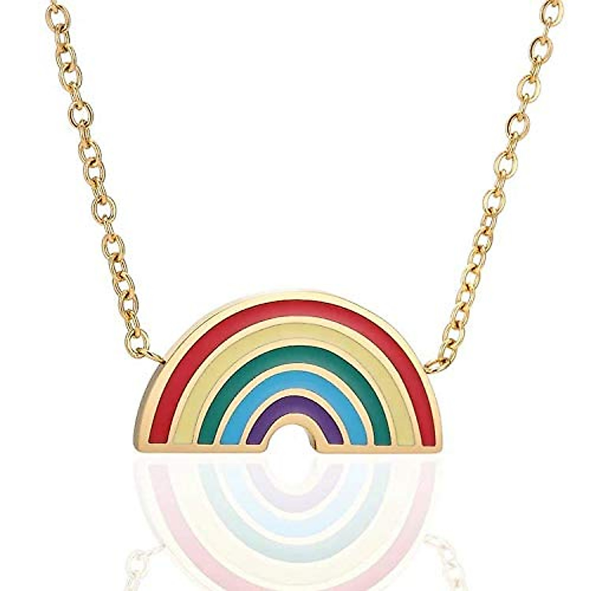 Rainbow Necklace for Women Stainless Steel Enamel Rainbow Charm Pendant Gold Plated Fashion Jewelry Birthday Gift for Her